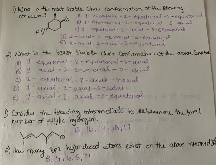 Solved 1) What is the most stable Chair conformation of the | Chegg.com