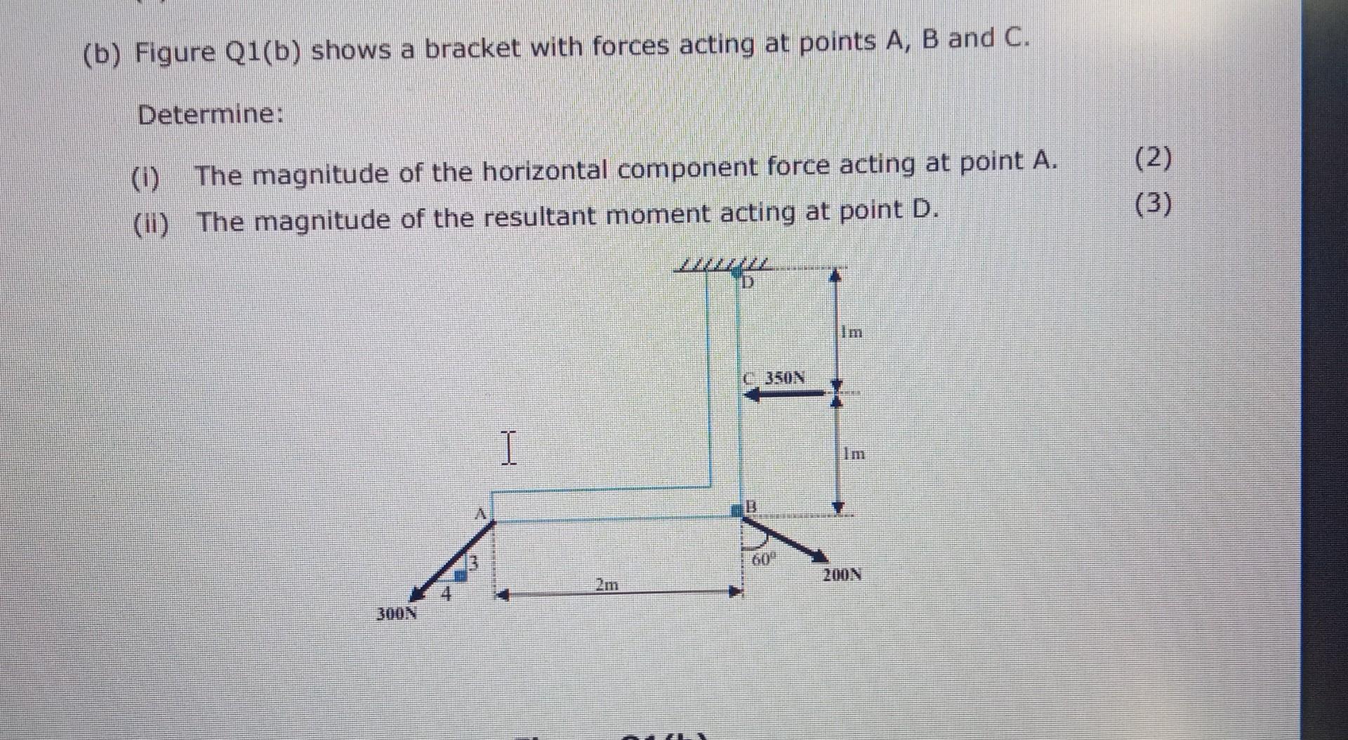 Solved (b) Figure Q1(b) shows a bracket with forces acting | Chegg.com