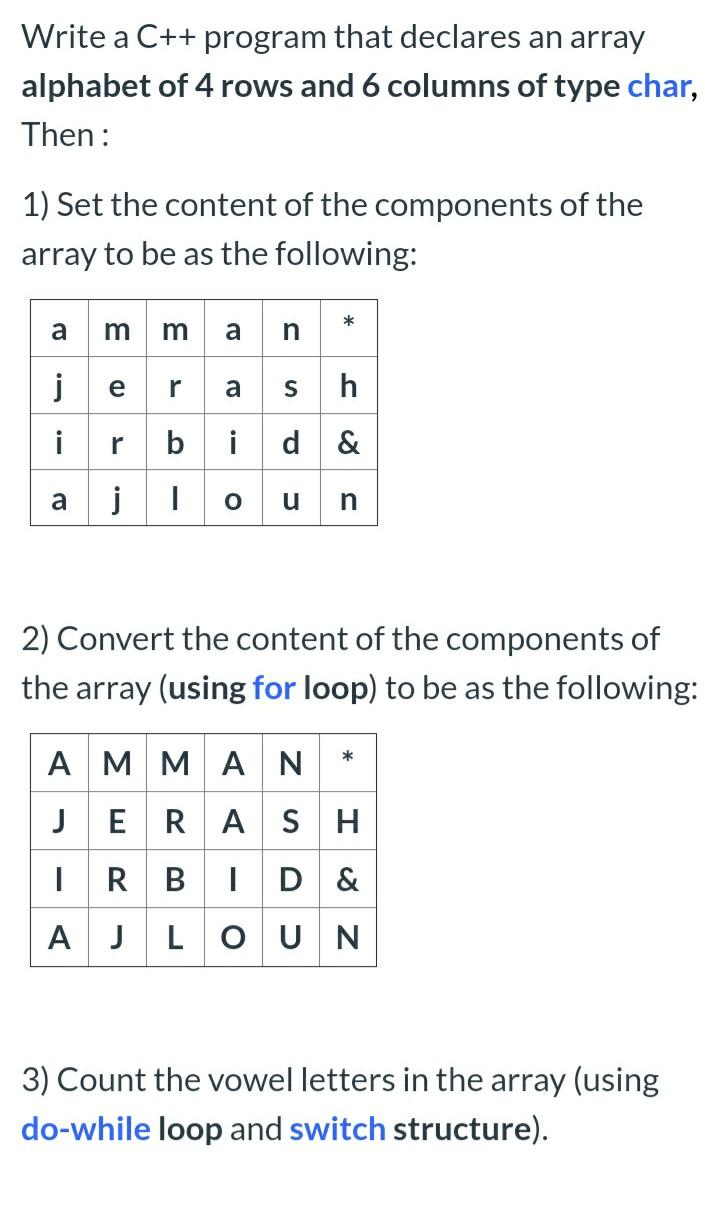 Solved Write a C++ program that declares an array alphabet | Chegg.com