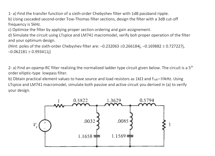 Solved 1- ﻿a) ﻿Find the transfer function of a sixth-order | Chegg.com
