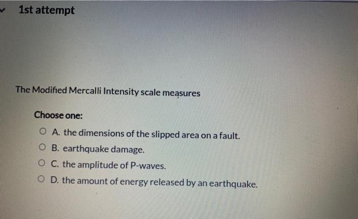 Solved 1st attempt The Modified Mercalli Intensity scale | Chegg.com