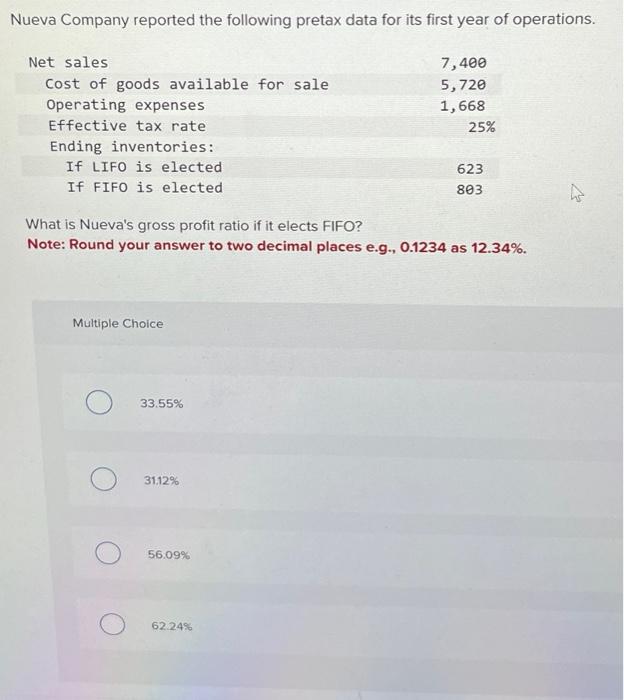 Solved Nueva Company reported the following pretax data for | Chegg.com