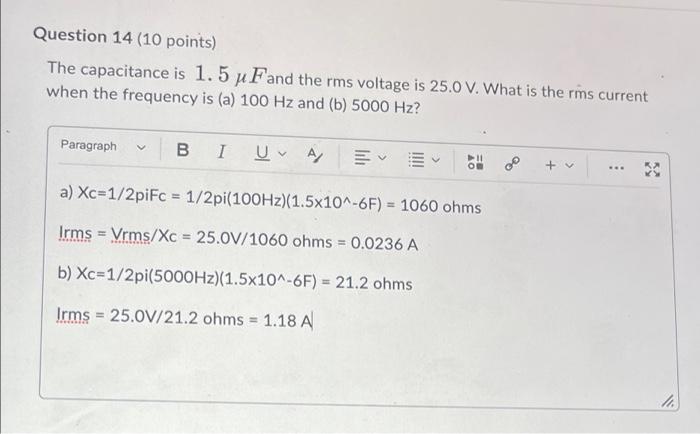 Solved Question 14 (10 points) The capacitance is 1.5 μFand | Chegg.com