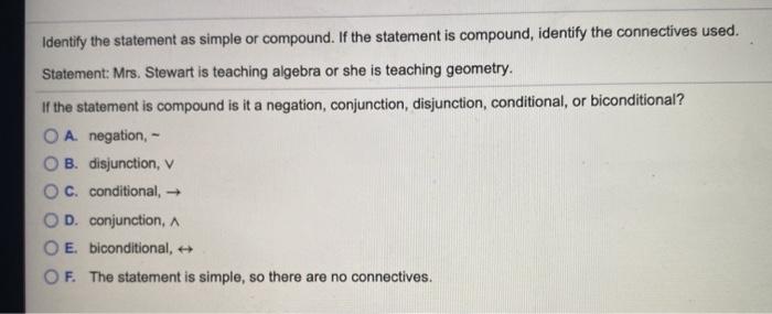 Solved Identify the statement as simple or compound. If the | Chegg.com