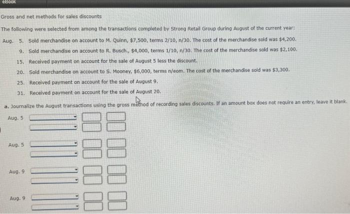 Solved Gross and net methods for sales discounts The | Chegg.com