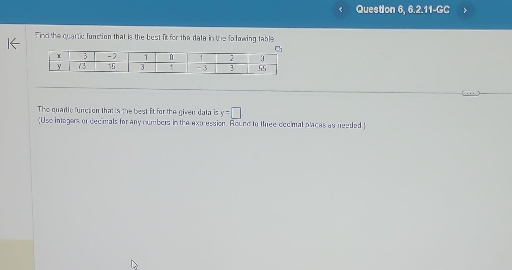 Solved Find the quartic function that is the best fit for | Chegg.com