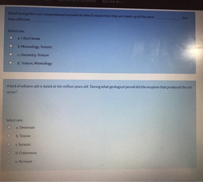 Solved ENGLISH EN Basalt and gabbro are compositional | Chegg.com