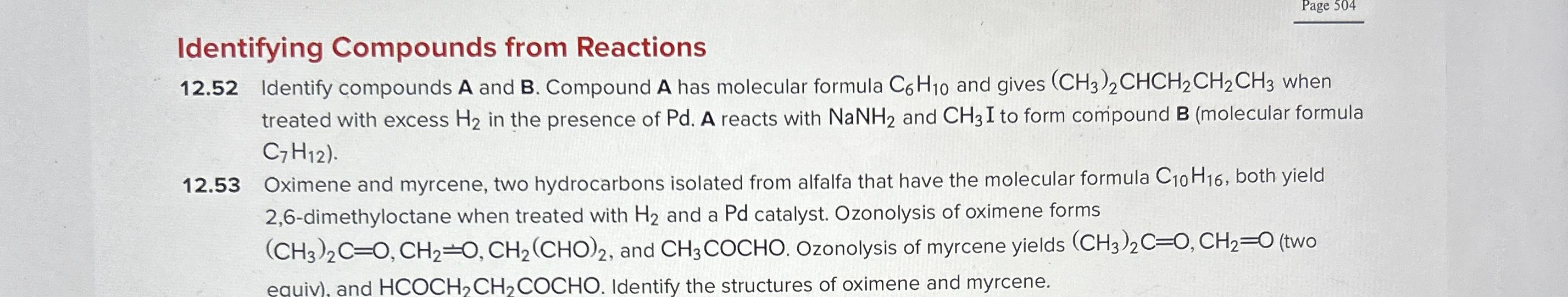 Solved Identifying Compounds from Reactions\\n12.52 Identify | Chegg.com