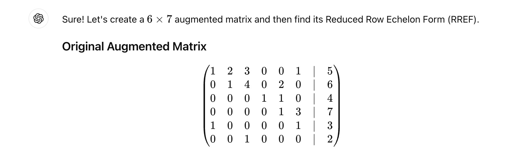 Solved Sure! Let's create a 6×7 ﻿augmented matrix and then | Chegg.com