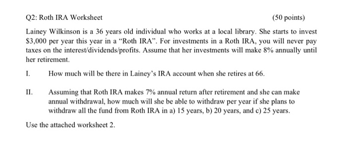 Solved Q2: Roth IRA Worksheet (50 points) Lainey Wilkinson | Chegg.com