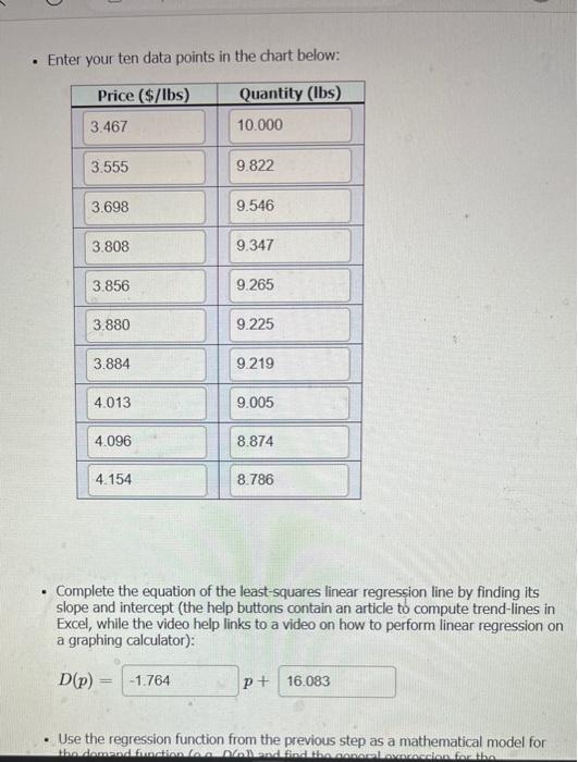 - Enter your ten data points in the chart below: - | Chegg.com