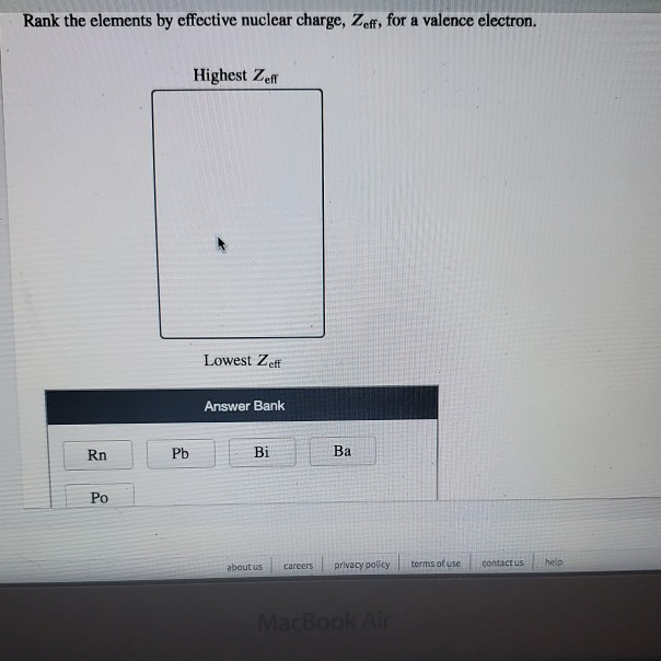 Solved Rank the elements by effective nuclear charge, Zeff, | Chegg.com