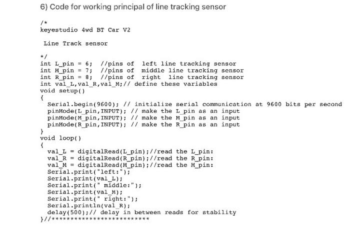 Solved 1) Code For LED Blink in 4WD BT ROBOT CAR /* | Chegg.com