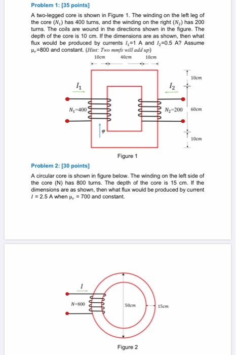 Solved Problem 1: [35 points) A two-legged core is shown in | Chegg.com
