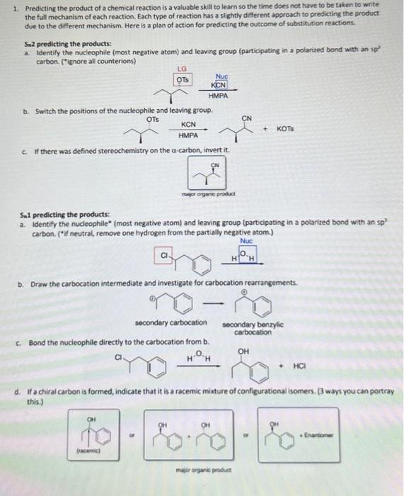 Solved 1. Predicting the product of a chemical reaction is a | Chegg.com