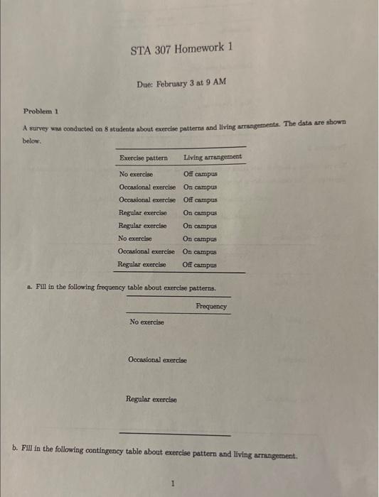 Solved STA 307 Homework 1 Due: February 3 at 9 AM Problem 1 | Chegg.com