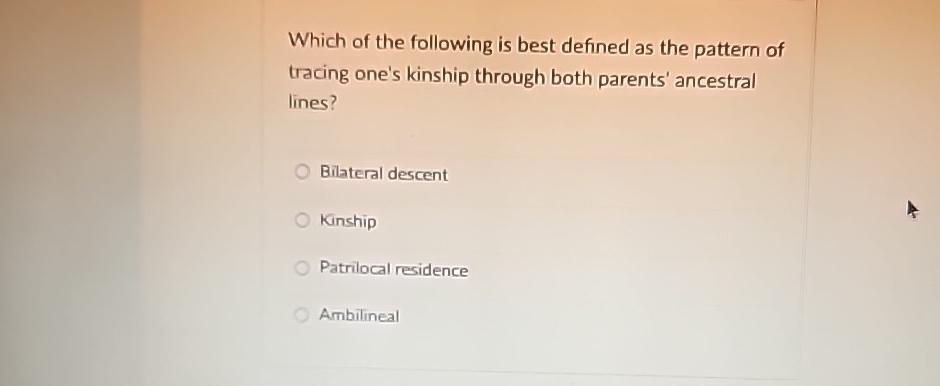 Solved Which of the following is best defined as the pattern | Chegg.com