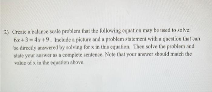 Solved Create a balance scale problem that the following | Chegg.com