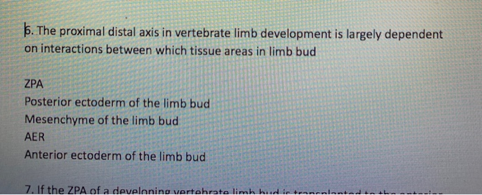 Solved 5. The proximal distal axis in vertebrate limb | Chegg.com