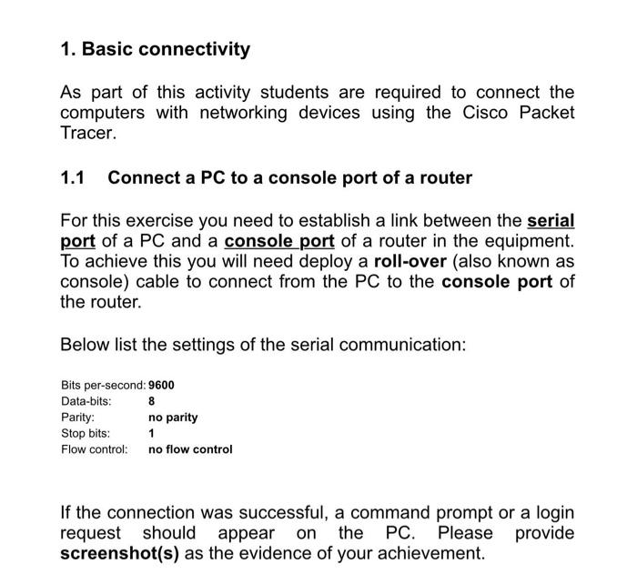 Solved 1. Basic connectivity As part of this activity | Chegg.com