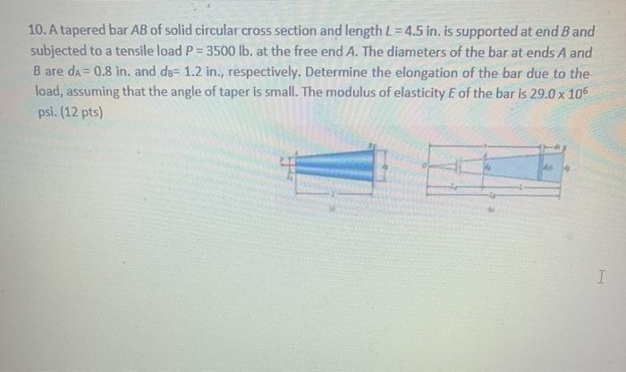 Solved 10. A tapered bar AB of solid circular cross section | Chegg.com