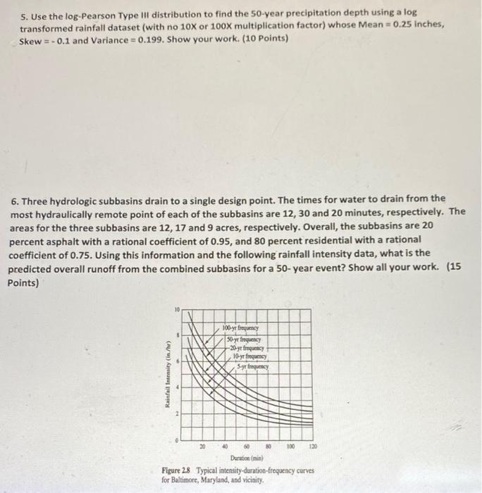 Solved 5. Use the log-Pearson Type III distribution to find | Chegg.com