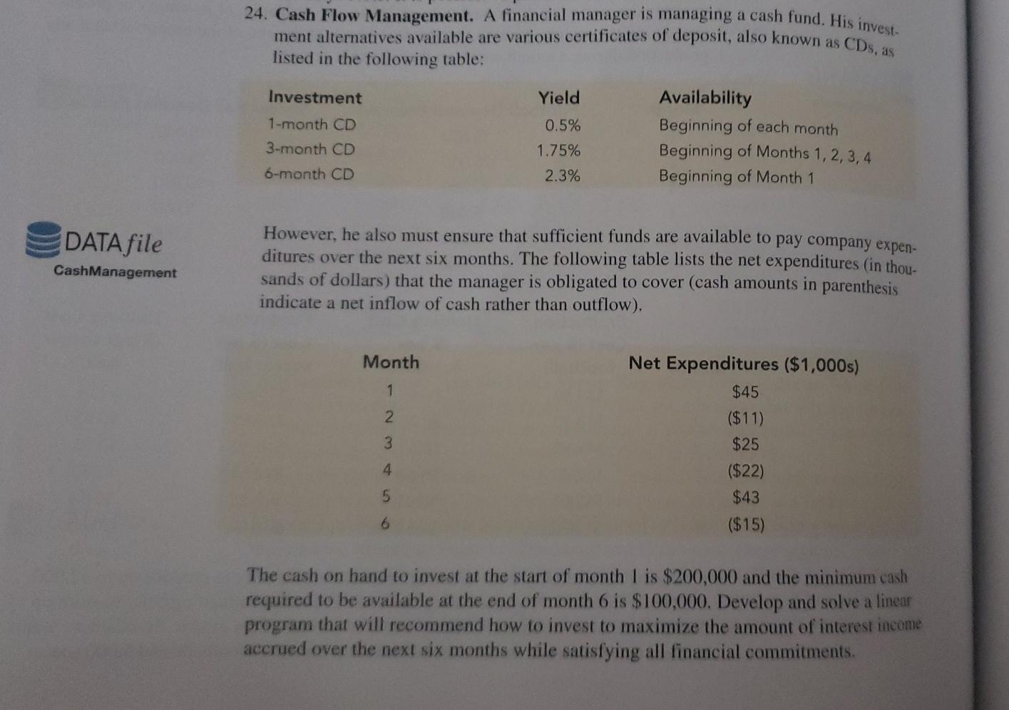 Solved 24. Cash Flow Management. A financial manager is | Chegg.com