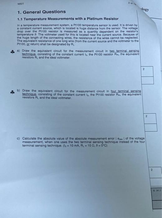 Solved MST 2 logy 1. General Questions 1.1 Temperature | Chegg.com