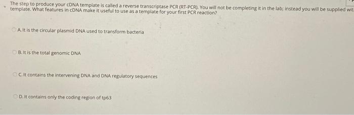 Solved The step to produce your cDNA template is called a | Chegg.com