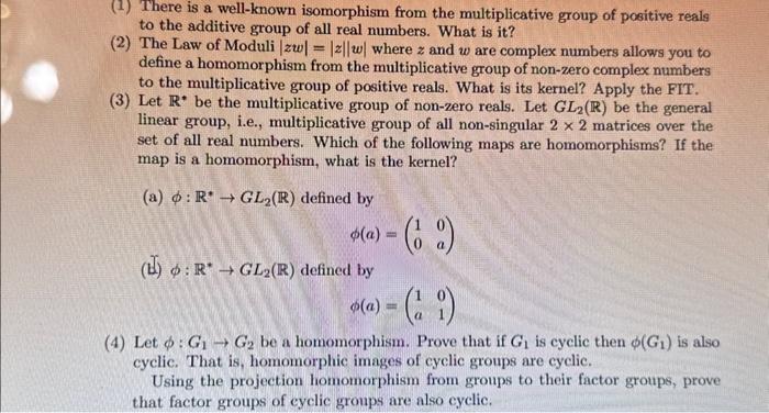 Solved (1) There is a well-known isomorphism from the | Chegg.com