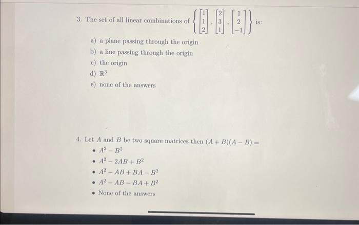 Solved 3. The set of all linear combinations of | Chegg.com