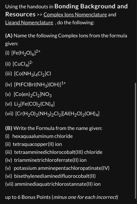 Solved Using the handouts in Bonding Background and | Chegg.com