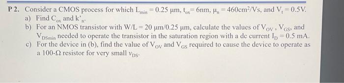 Solved 2. Consider a CMOS process for which | Chegg.com