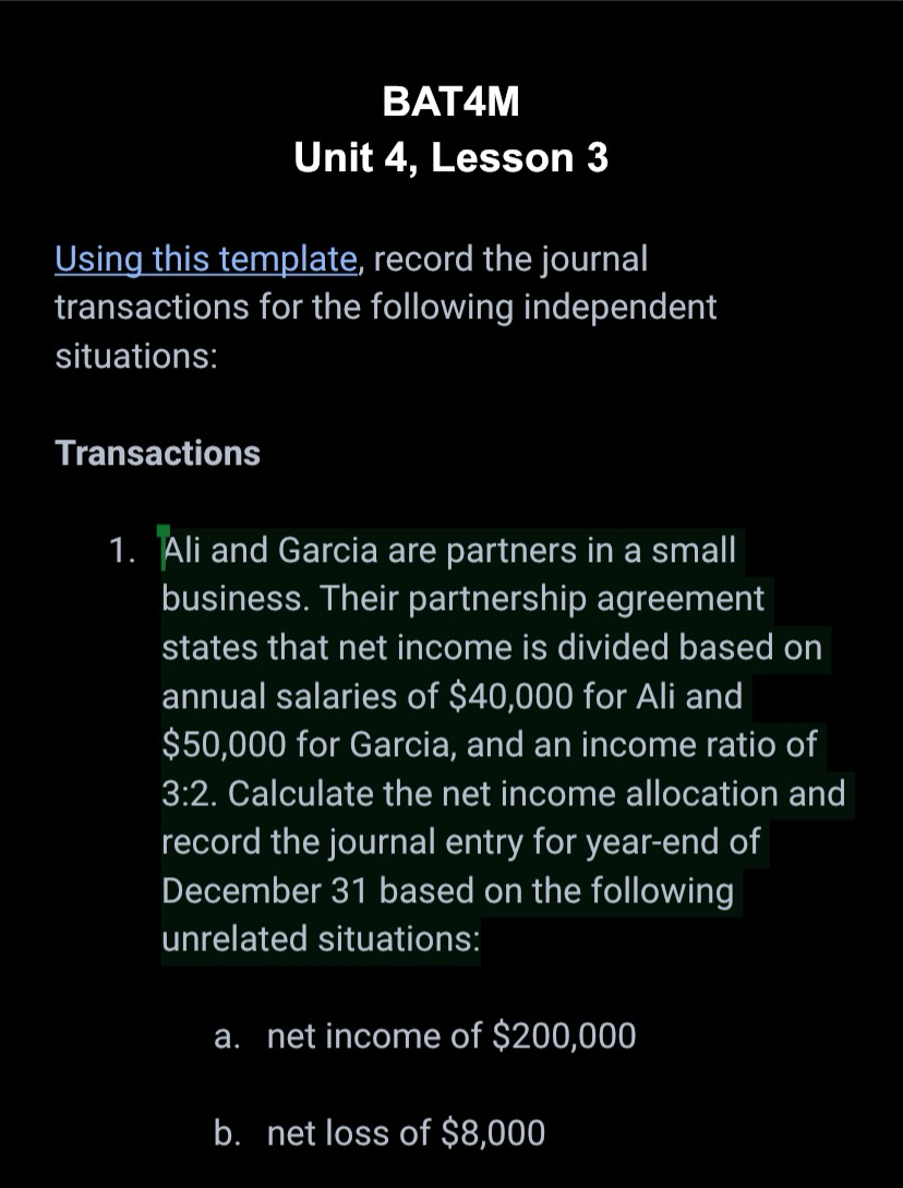Solved BAT4MUnit 4, ﻿Lesson 3Using this template, record the | Chegg.com