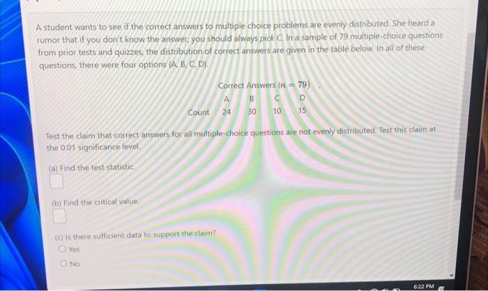 Solved A student wants to see if the correct answers to | Chegg.com
