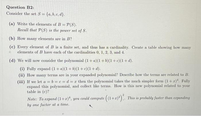 Solved Consider the set S={a,b,c,d}. (a) Write the elements | Chegg.com