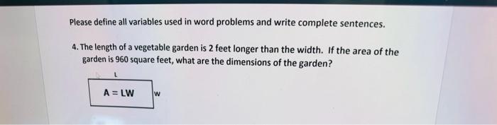 Solved Please define all variables used in word problems and | Chegg.com