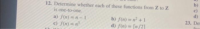 Solved 12. Determine whether each of these functions from Z | Chegg.com