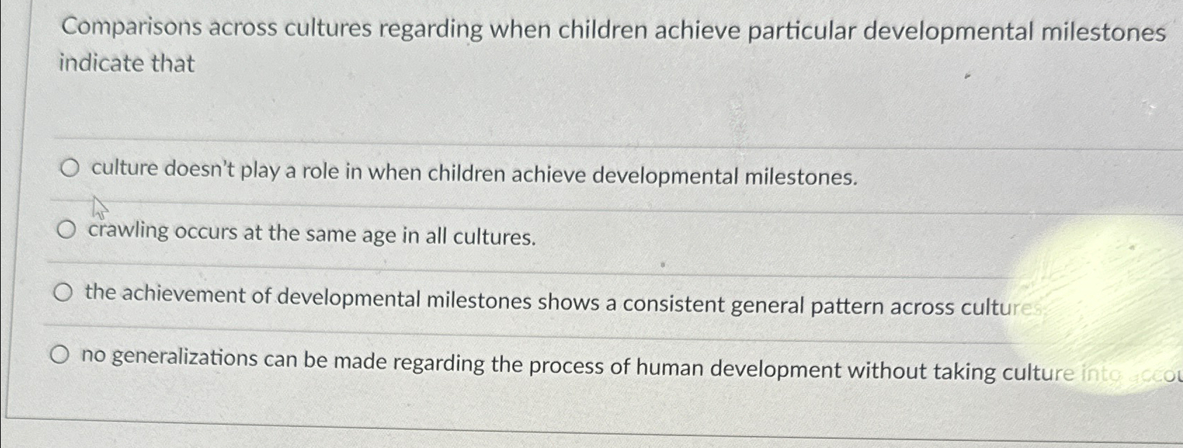 Solved Comparisons across cultures regarding when children | Chegg.com