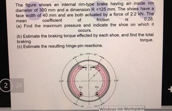 Solved mean The figure shows an internal rim-type brake | Chegg.com