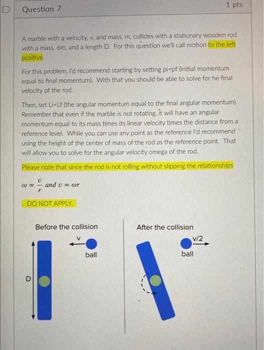Solved A marble with a velocity, v, and mass, m, collides | Chegg.com