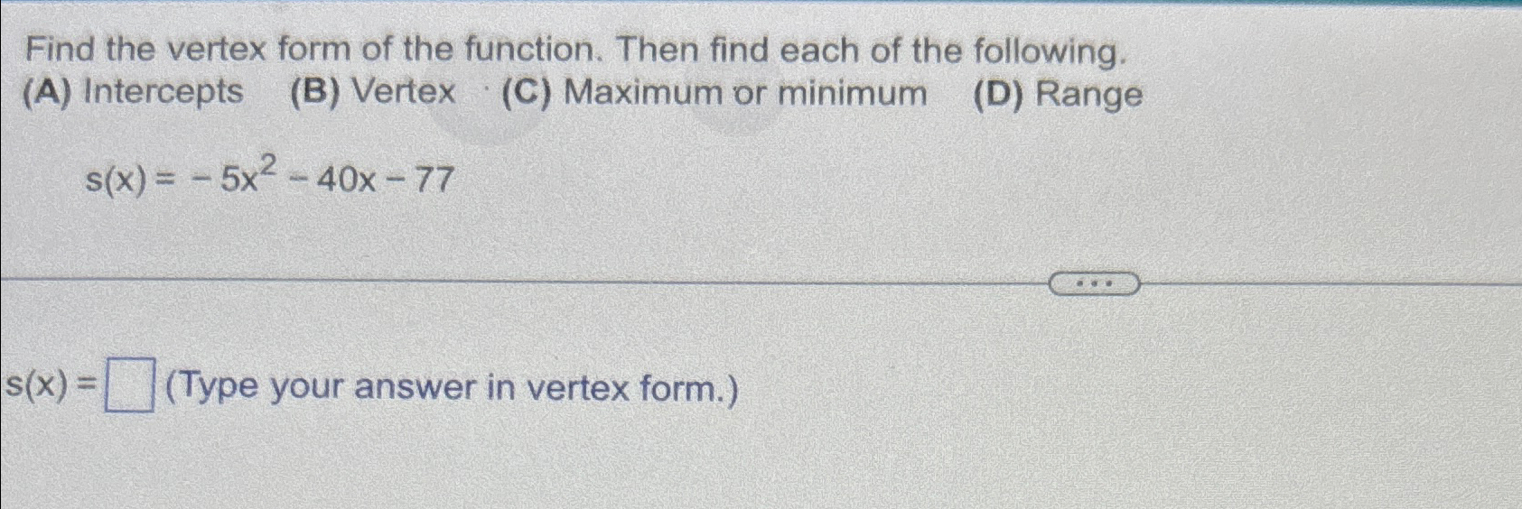 Solved Find the vertex form of the function. Then find each | Chegg.com