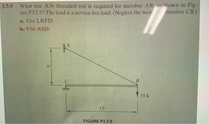 Solved 3.7-5 What size A36 threaded rod is required for | Chegg.com