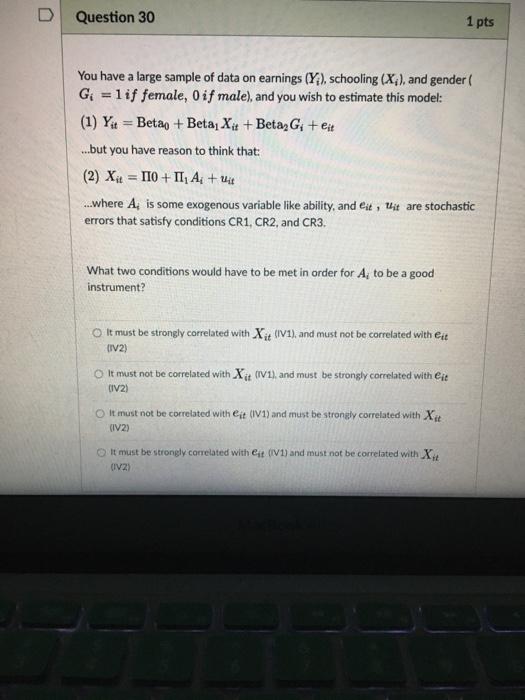 Solved Question 27 1 pts You have a large sample of data on | Chegg.com