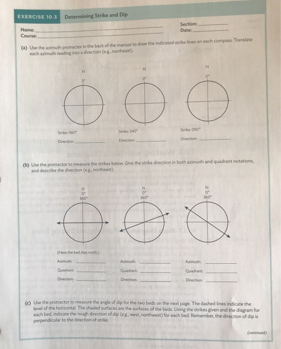Solved EXERCISE 10.3 Determining Strike and Dip Section: | Chegg.com