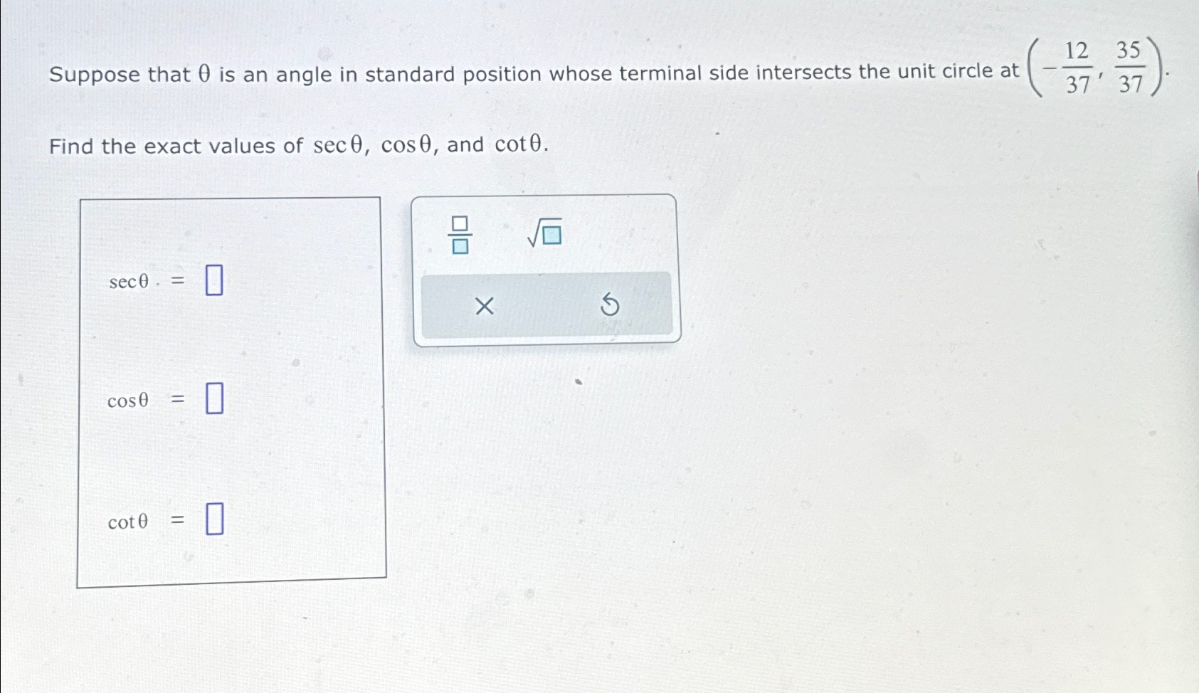 Solved Suppose that θ ﻿is an angle in standard position | Chegg.com