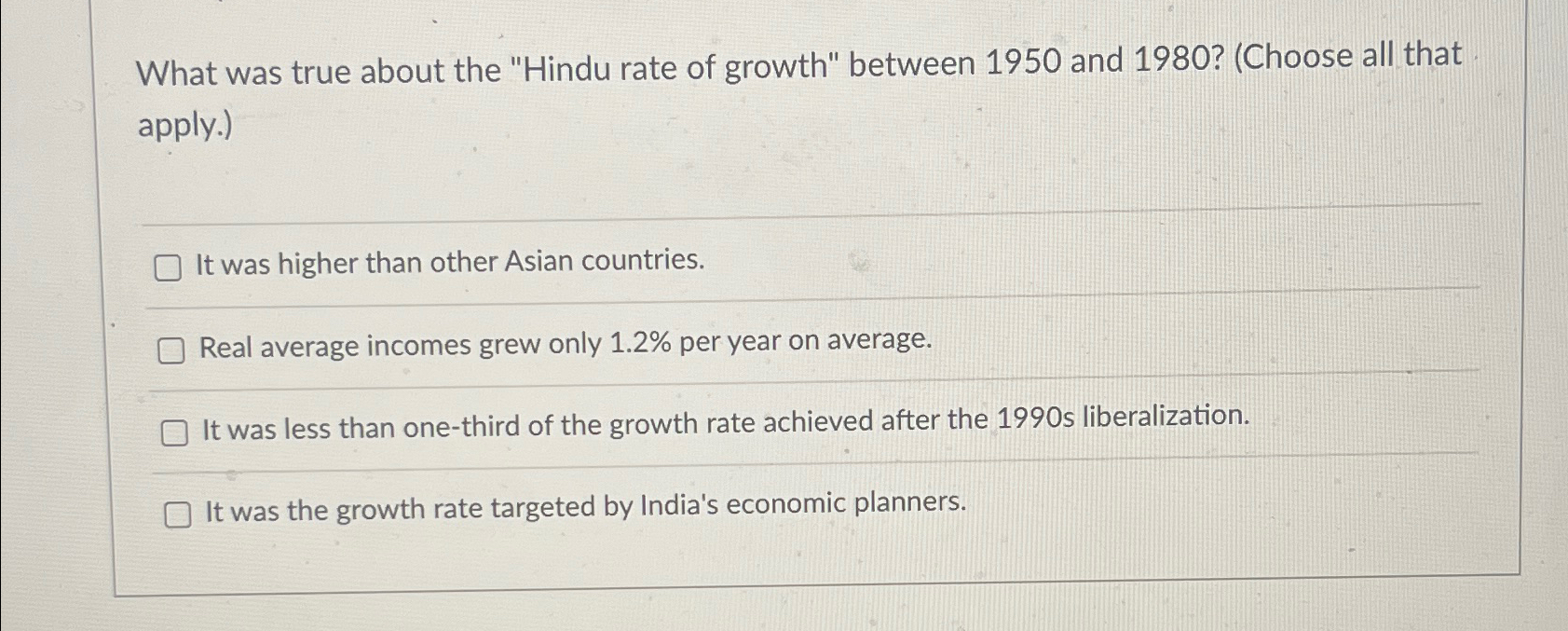 Solved What was true about the "Hindu rate of growth" | Chegg.com