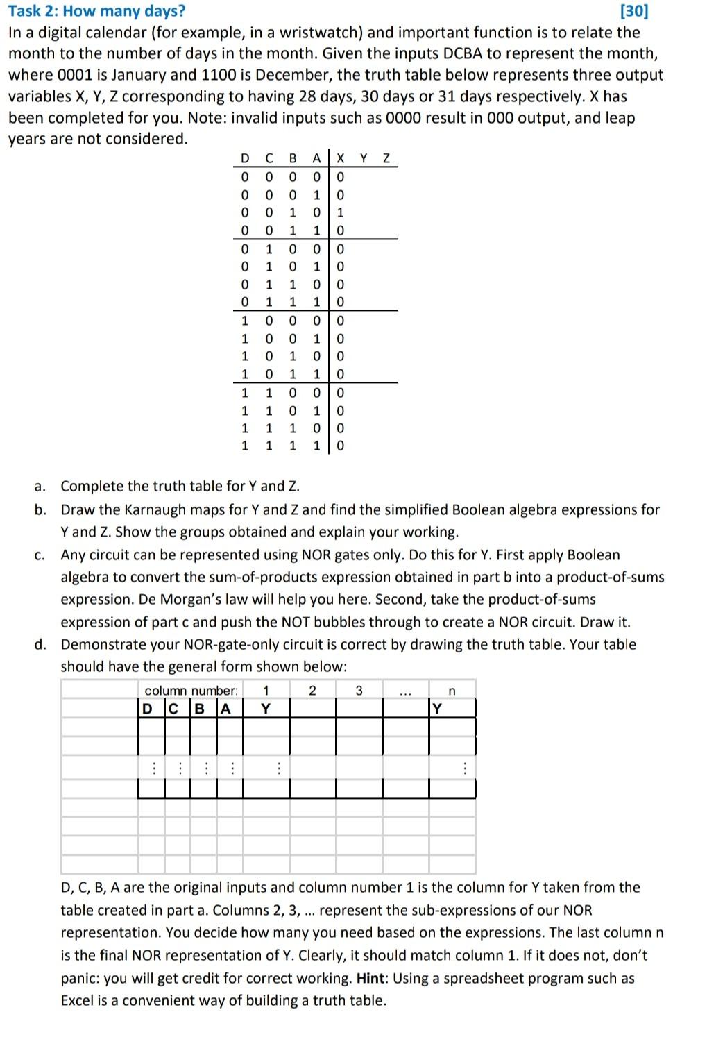 Task 2: How many days? [30] In a digital calendar | Chegg.com