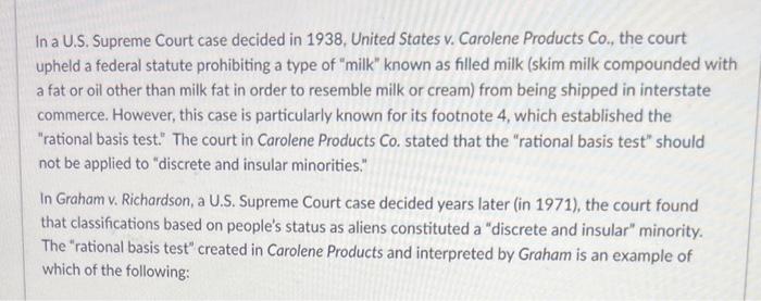 Solved In a U.S. Supreme Court case decided in 1938, United | Chegg.com