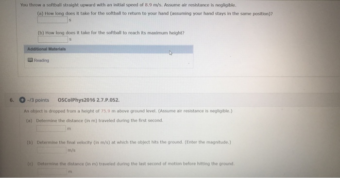 Solved You throw a softball straight upward with an initial | Chegg.com
